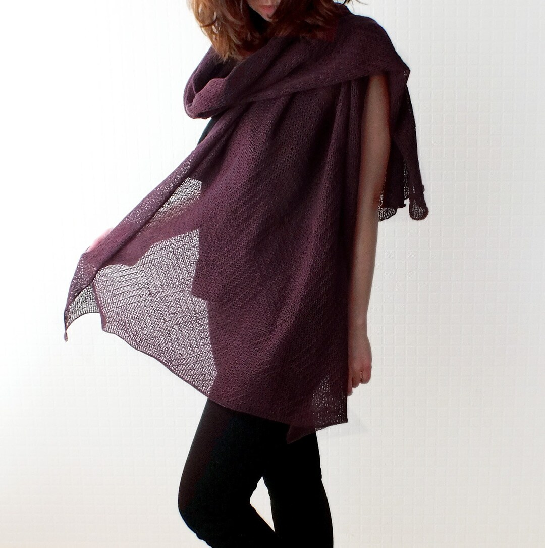 Eggplant Linen Scarf: Knitted Lace Shawl Wrap - Etsy Australia