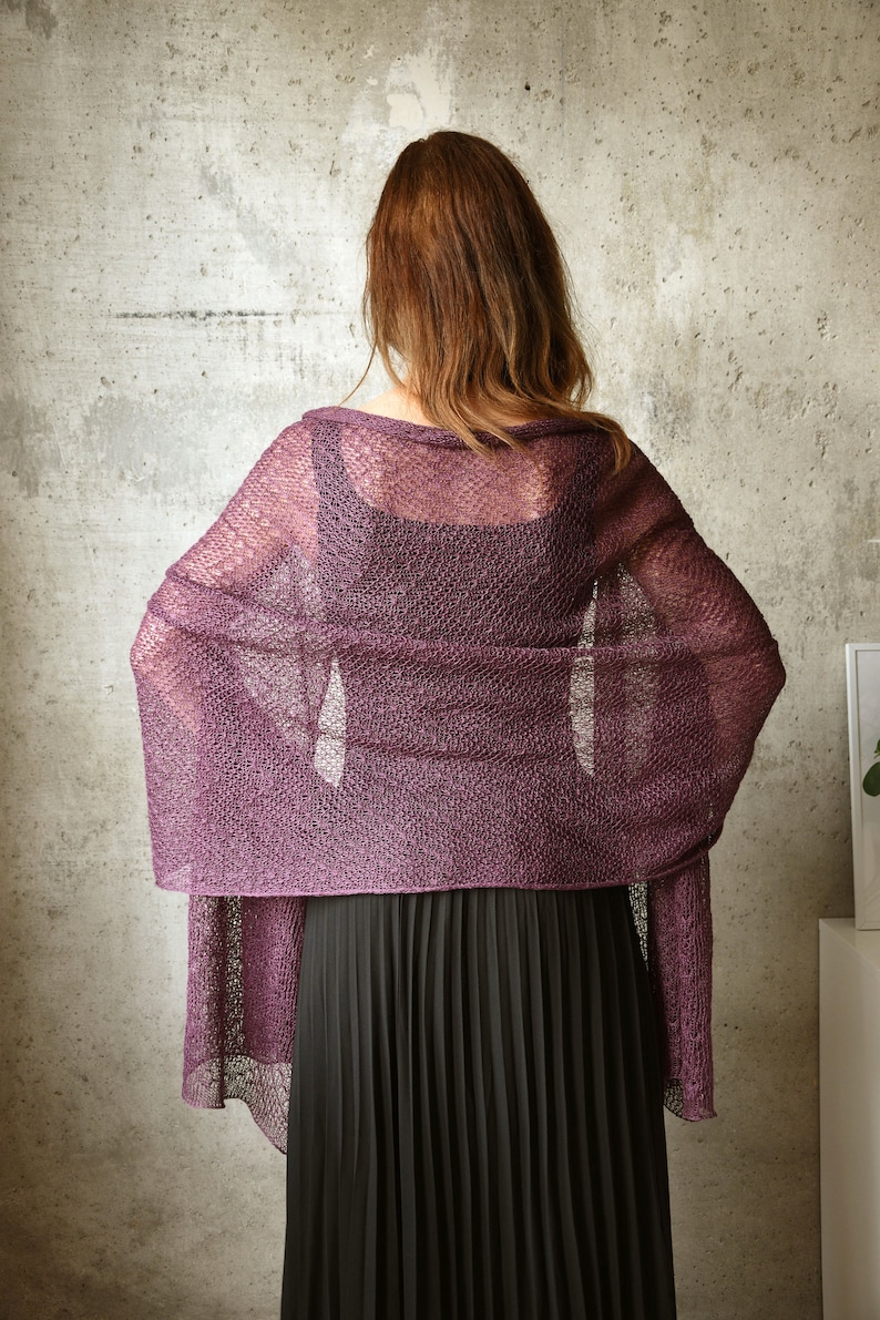 Knitted Linen Lace Shawl - Large Wrap - Plum - Etsy