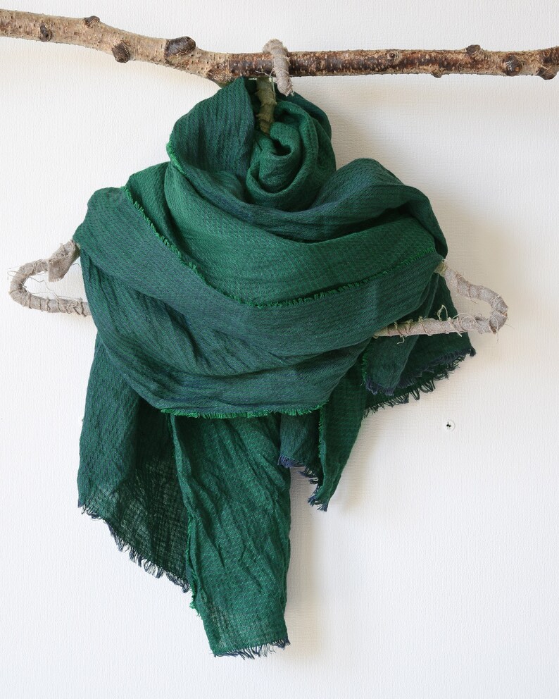 Emerald Green Shawl, Natural Linen Scarf, Evening Wrap for Dress Cover ...