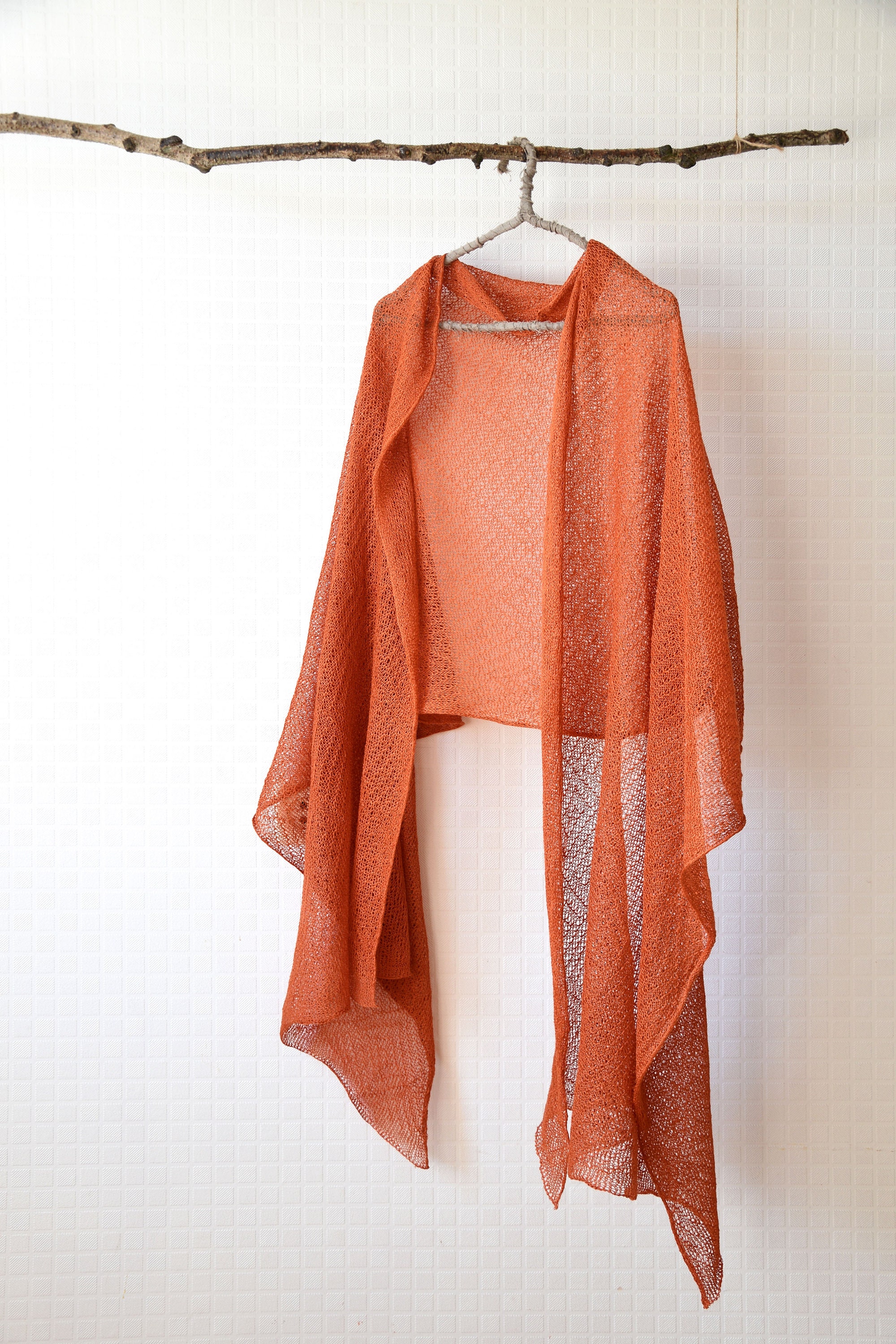 Knitted Lace Linen Wrap Linen Shawl Terracotta - Etsy
