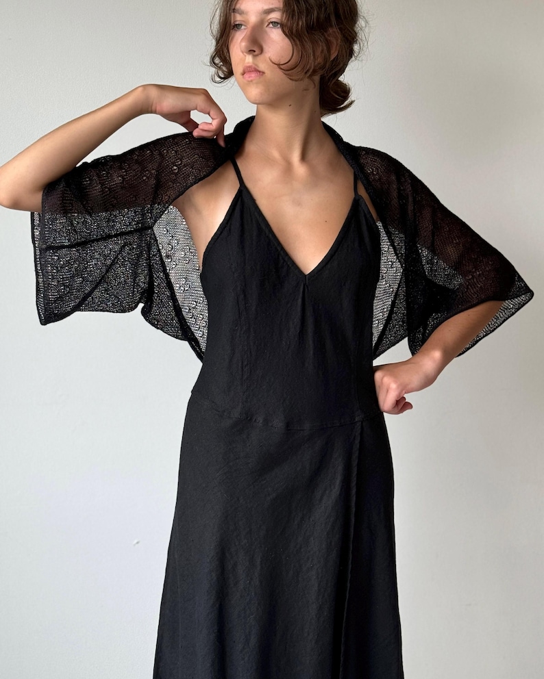 Black Linen Shrug Bolero - Knit Lace Shoulder Cover - Wedding Dress ...