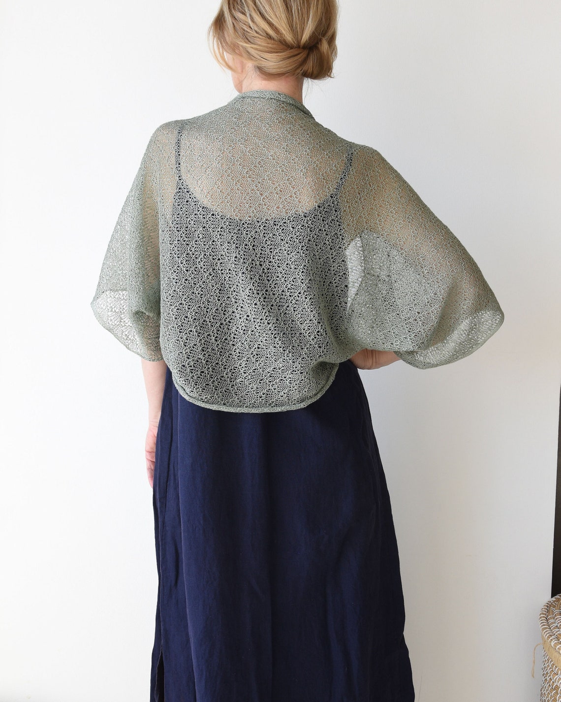Knit Linen Shrug Bolero: Sage Green Summer Cardigan - Etsy