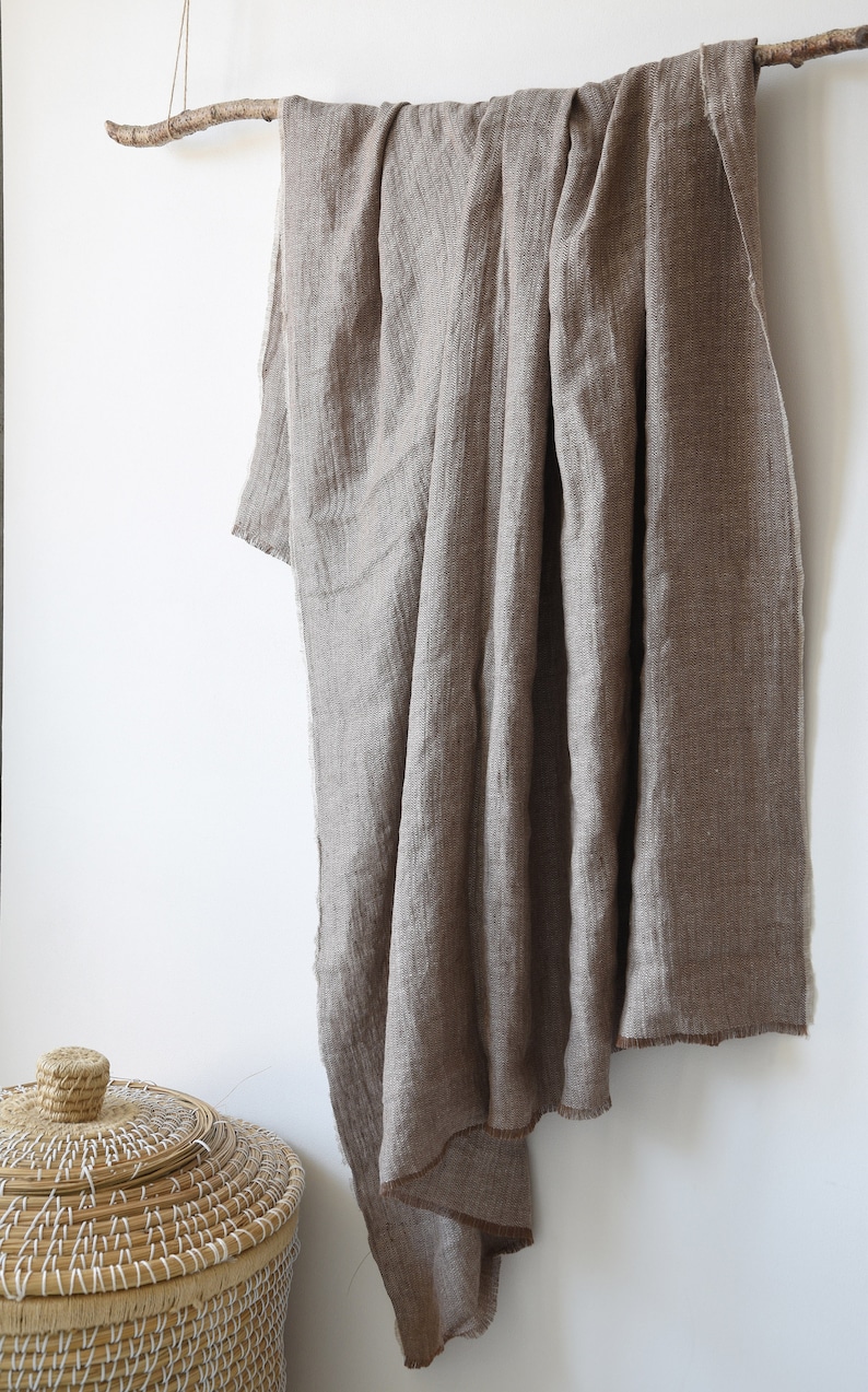 Soft Linen Throw Blanket in Herringbone Pattern - Scandinavian Style ...