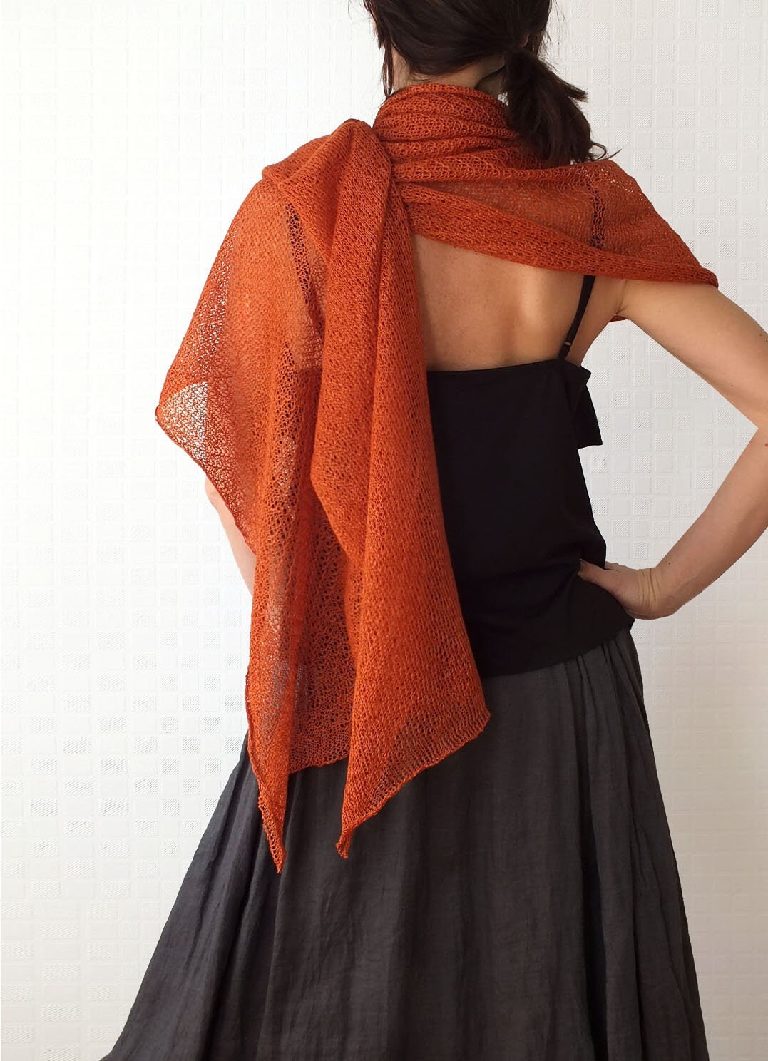 Knitted Lace Linen Wrap Linen Shawl Terracotta - Etsy