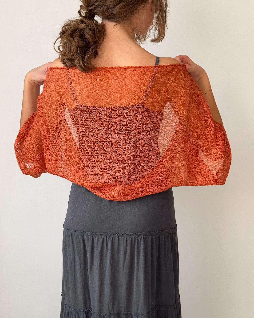 Knitted Linen Shrug Bolero - Sheer Shoulder Cover up - Open Front ...