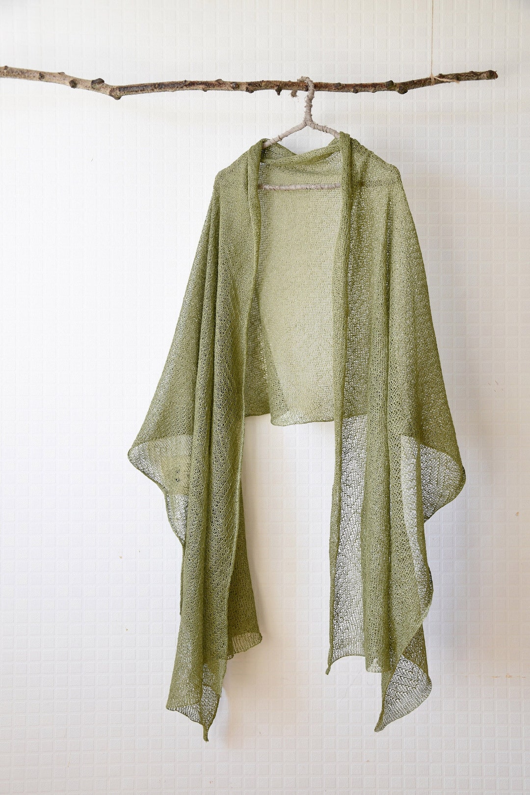Knit Linen Shawl Wrap with a DEFECT Olive Green - Etsy