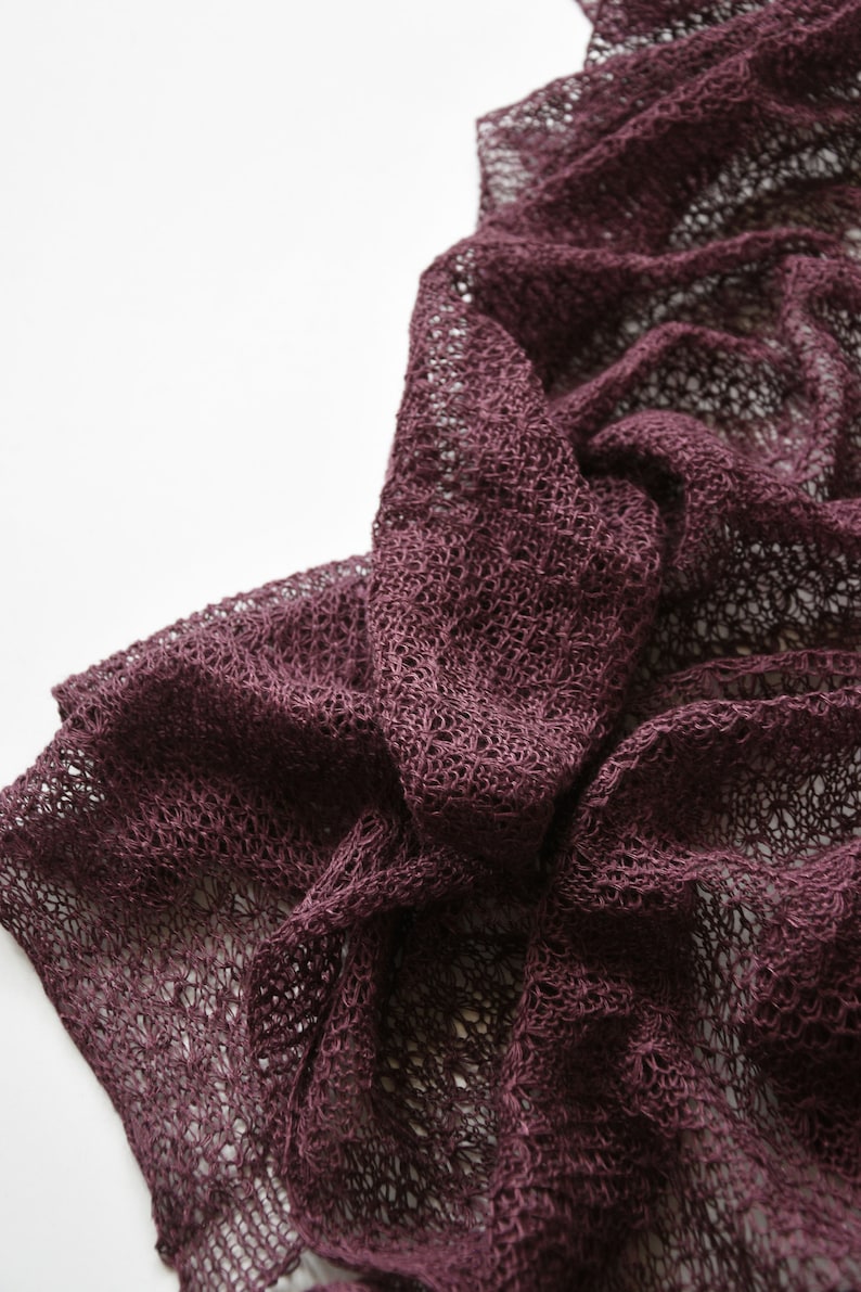 Knitted Linen Lace Shawl - Large Wrap - Plum - Etsy