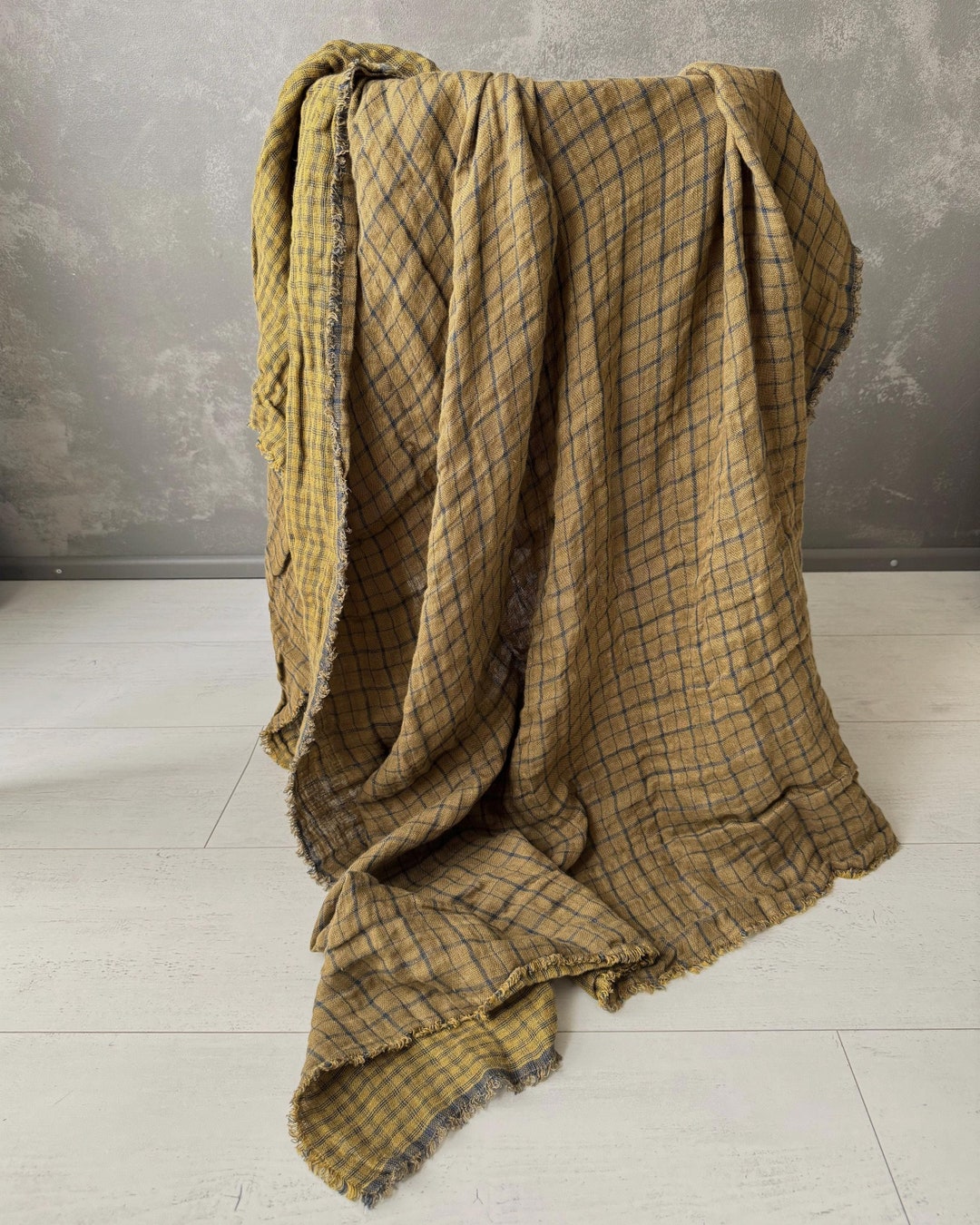 Mustard Linen Throw Blanket - Couch Sofa Bed Throw With Fringe ...
