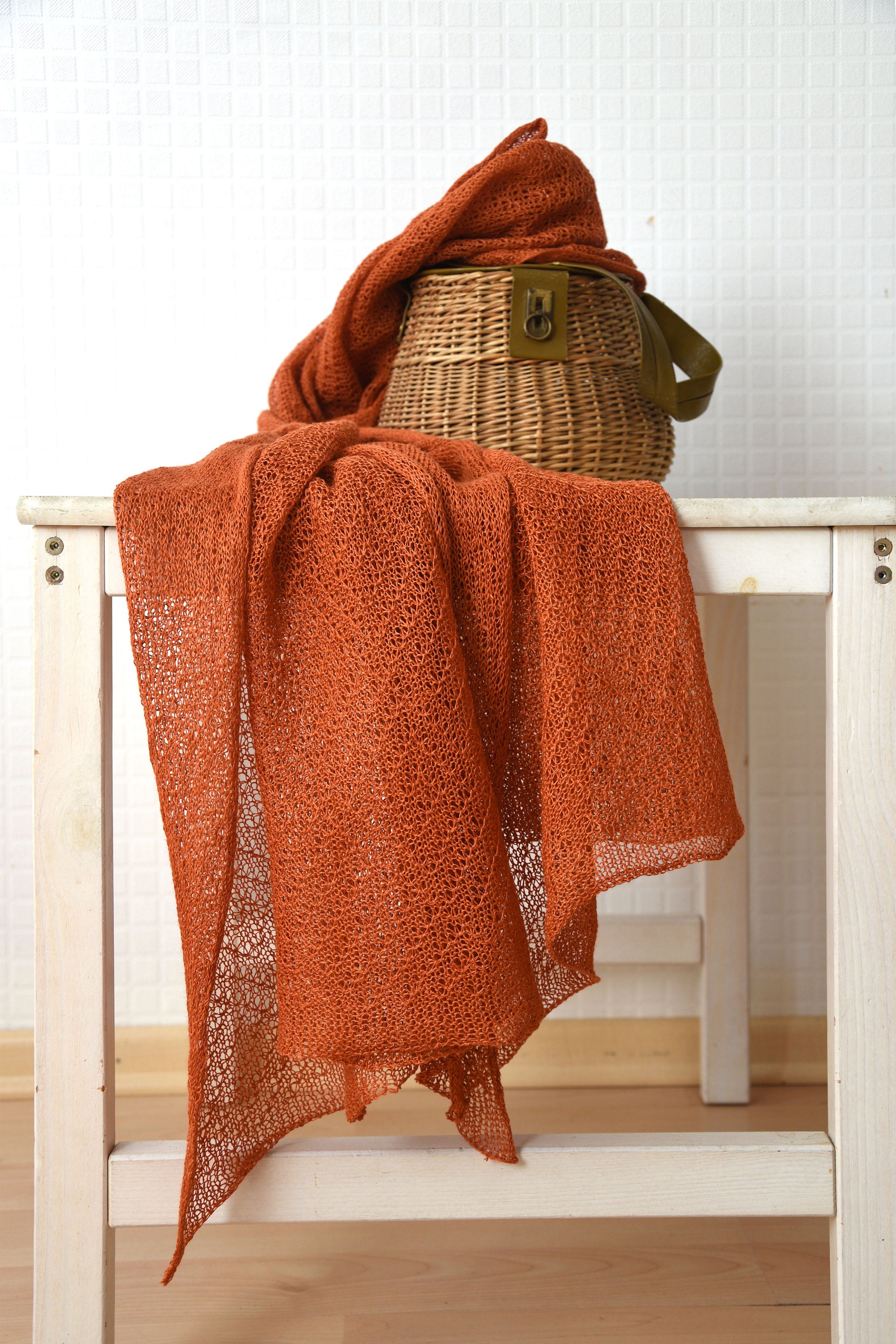 Knitted Lace Linen Wrap Linen Shawl Terracotta - Etsy