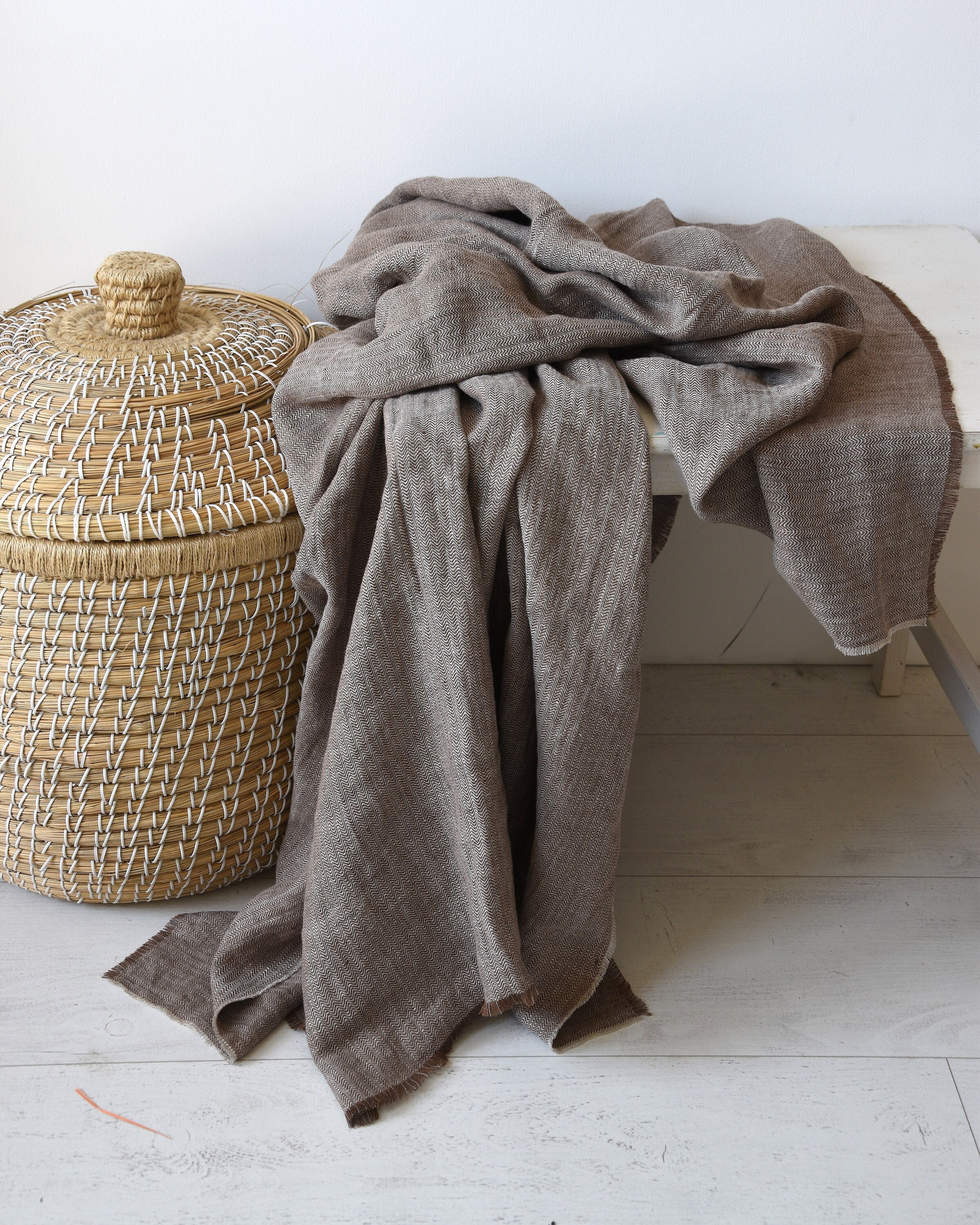 Soft Linen Throw Blanket in Herringbone Pattern - Scandinavian Style ...