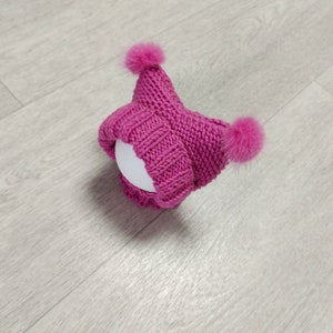 Pink Dog Hat With Handmade Pompoms Custom, Puppy Hat Knitted, Caps for ...