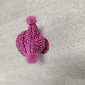 Pink Dog Hat With Handmade Pompoms Custom, Puppy Hat Knitted, Caps for ...