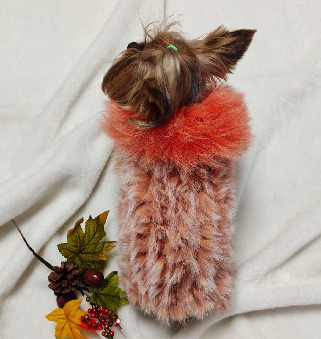 Orange Fur Coat for Dogs With Natural Fur, Handmade Small Dog Clothing ...