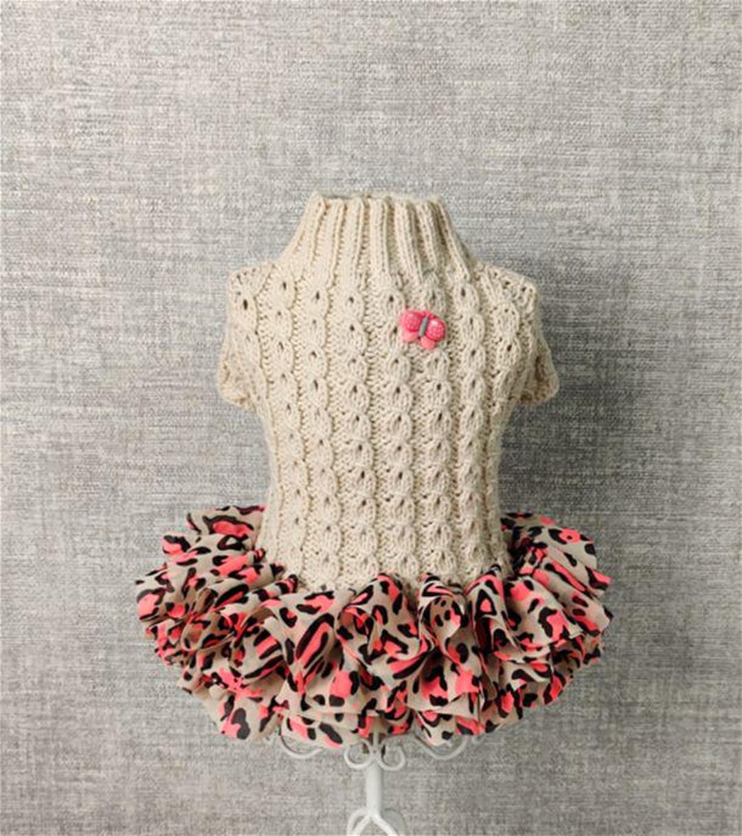 Beige Ruffle Dog Dress for Small Dogs, Cotton Summer Puppy Dress for ...