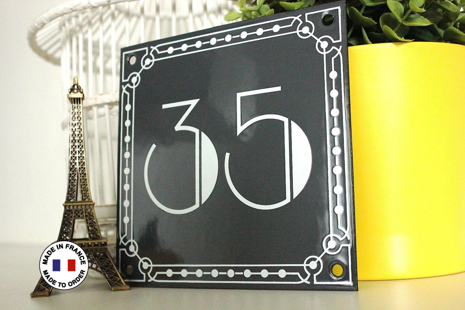 French Enamel House Number Sign 6" X 6" *made to Order* "art Deco ...