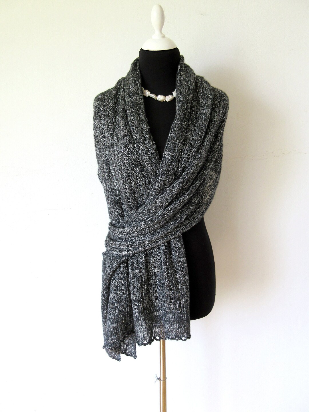 Silver Grey Stole With Sequins, Knitted Scarf for Evening Dress ...