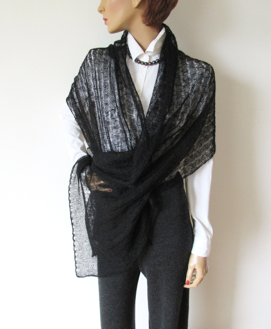 Stole Black Mohair Silk, Festive Scarf for Evening Dress, Elegant Lace ...