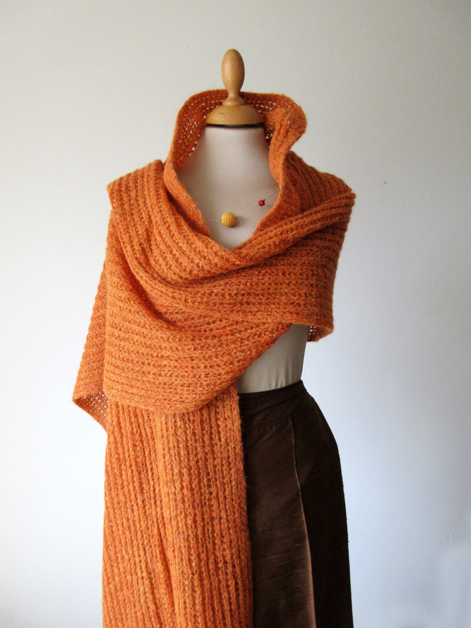 Bufanda gigante tejida naranja oscuro bufanda de punto xl | Etsy