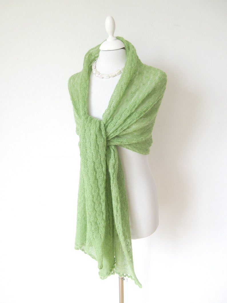 Green Stole Made of Mohair, Knitted Scarf Women's Lime Green, Scarf ...
