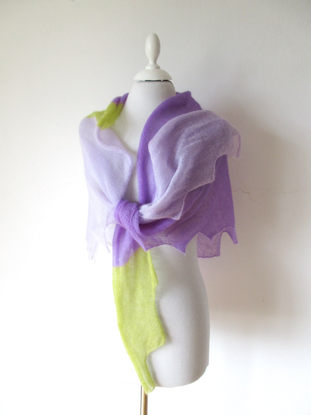 Mohair Triangular Shawl Purple Green, Knitted Shawl Women's Summer ...