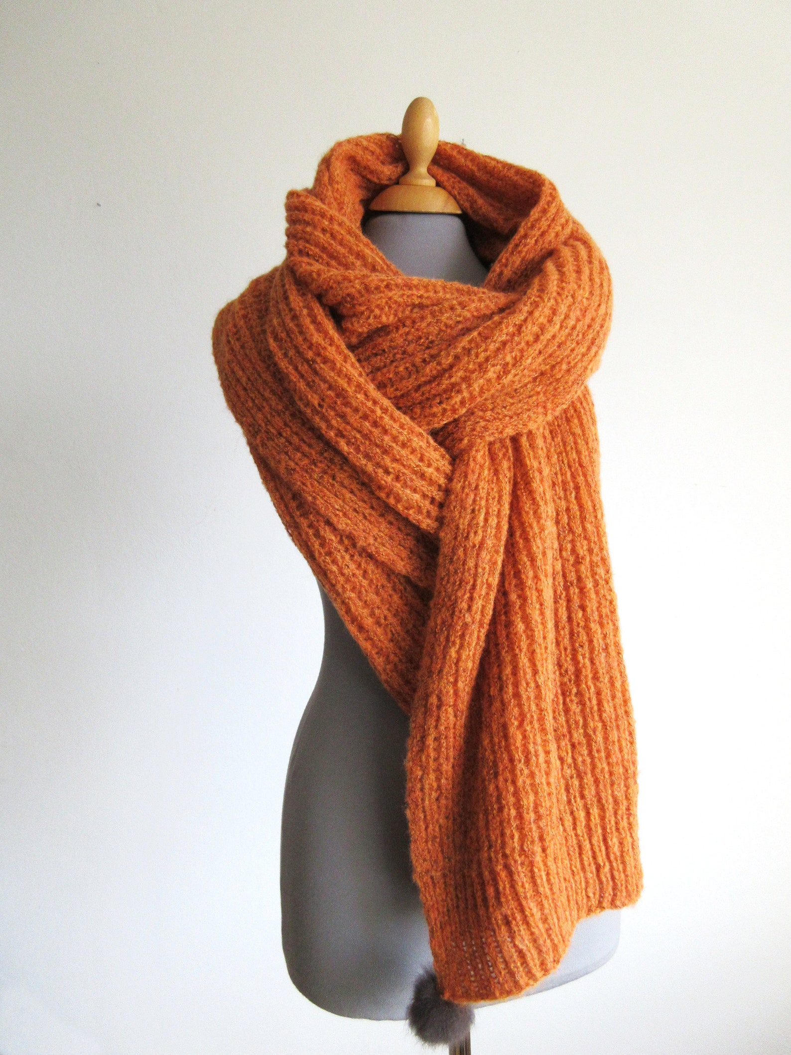 Bufanda gigante tejida naranja oscuro bufanda de punto xl | Etsy