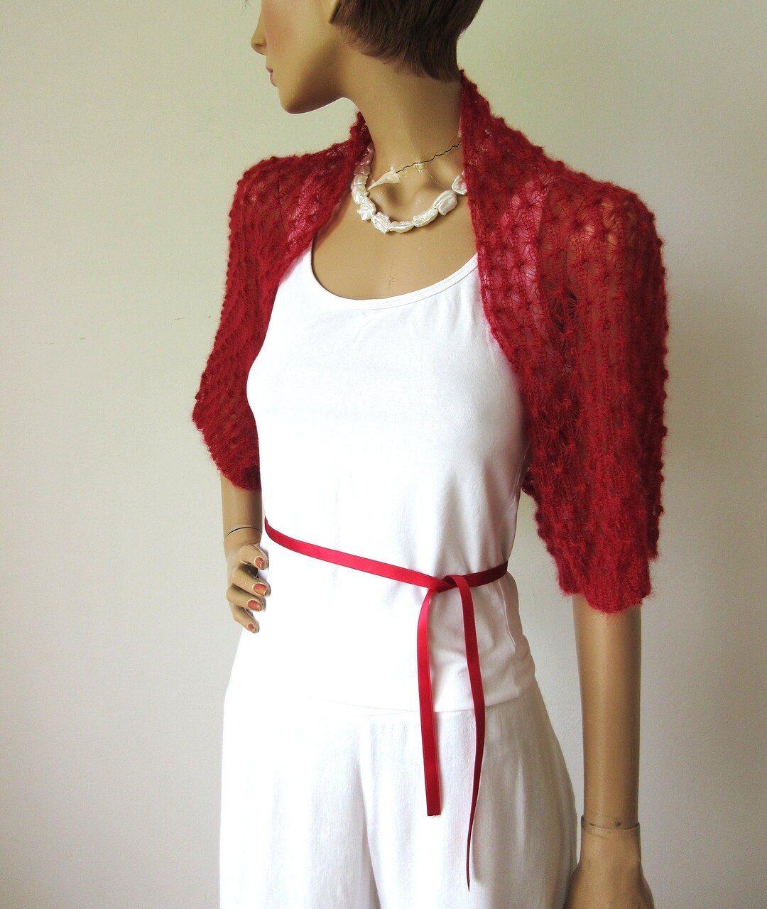 Dark Red Bolero Mohair, Sleeve Bolero With Lace Pattern for Wedding ...