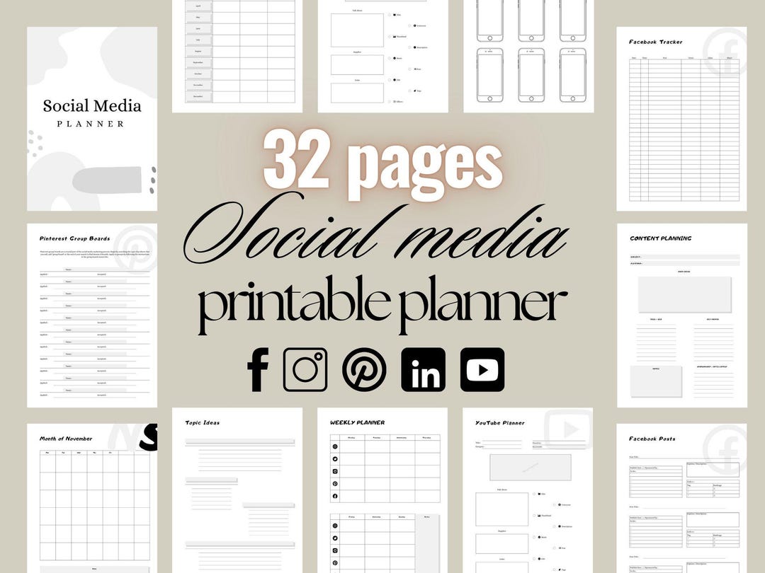 Social Media Planner Printable | Facebook, Instagram, Linkedin ...