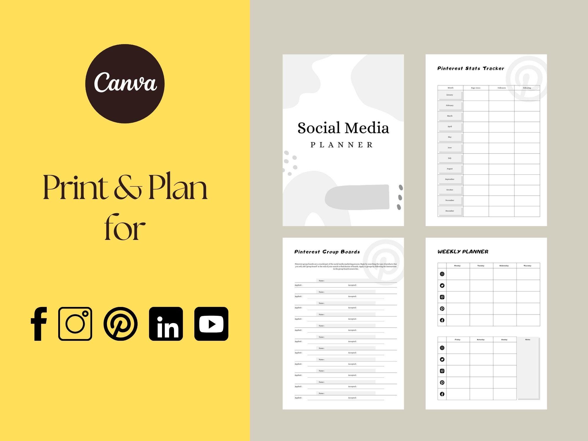 Social Media Planner Printable | Facebook, Instagram, Linkedin ...