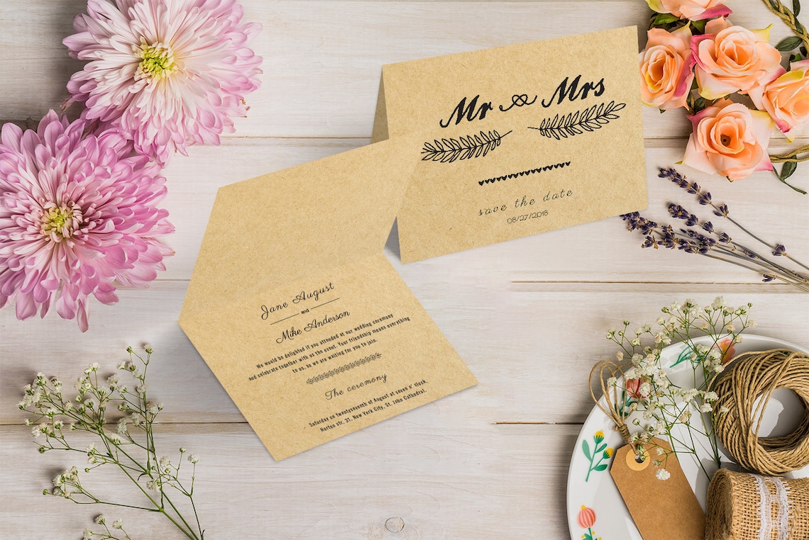 Wedding Invitation Template/ Half-folded A4 - Printable and Editable ...