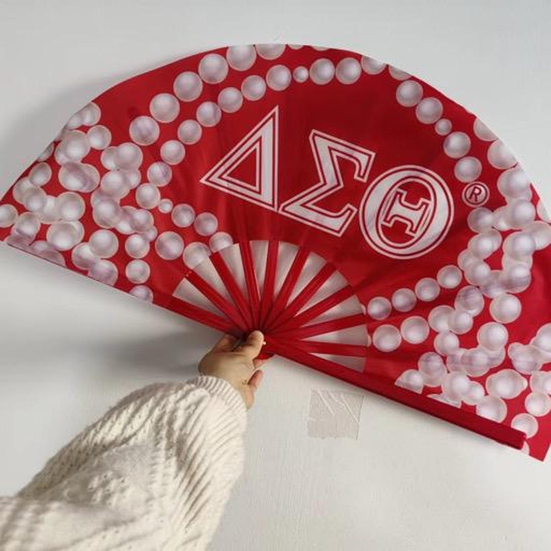 Large Delta Sigma Theta Fan, Red With Pearls, Line Dancing, Clacking ...