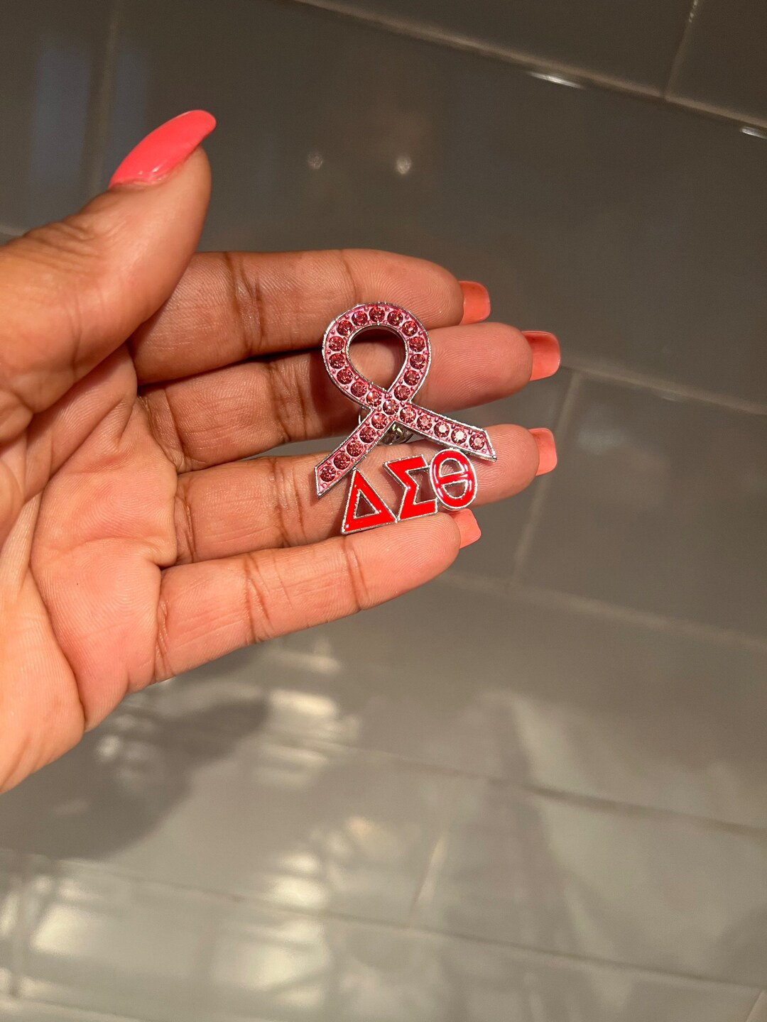 Delta Sigma Theta Pin Ribbon Crystal Pin Cancer Awareness, Breast ...