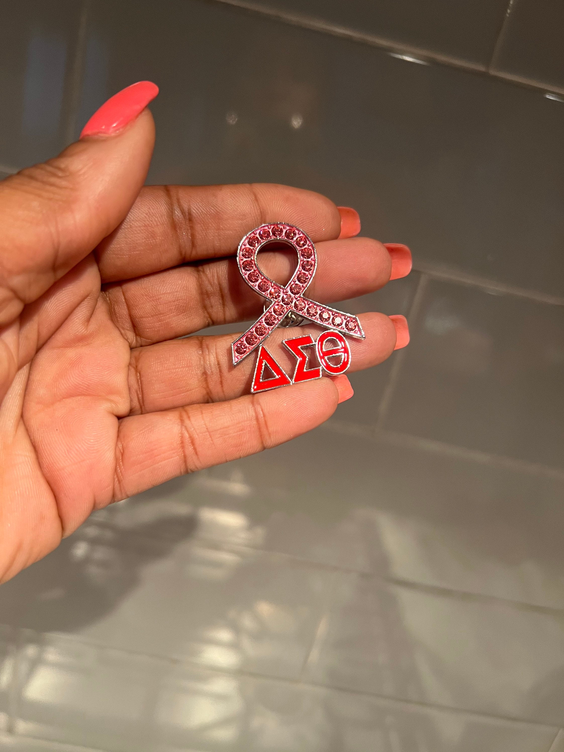 Delta Sigma Theta Pin Ribbon Crystal Pin Cancer Awareness, Breast ...