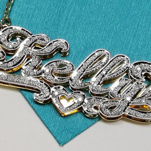Diamond Name Necklace Double Name Plate Name Plate - Etsy