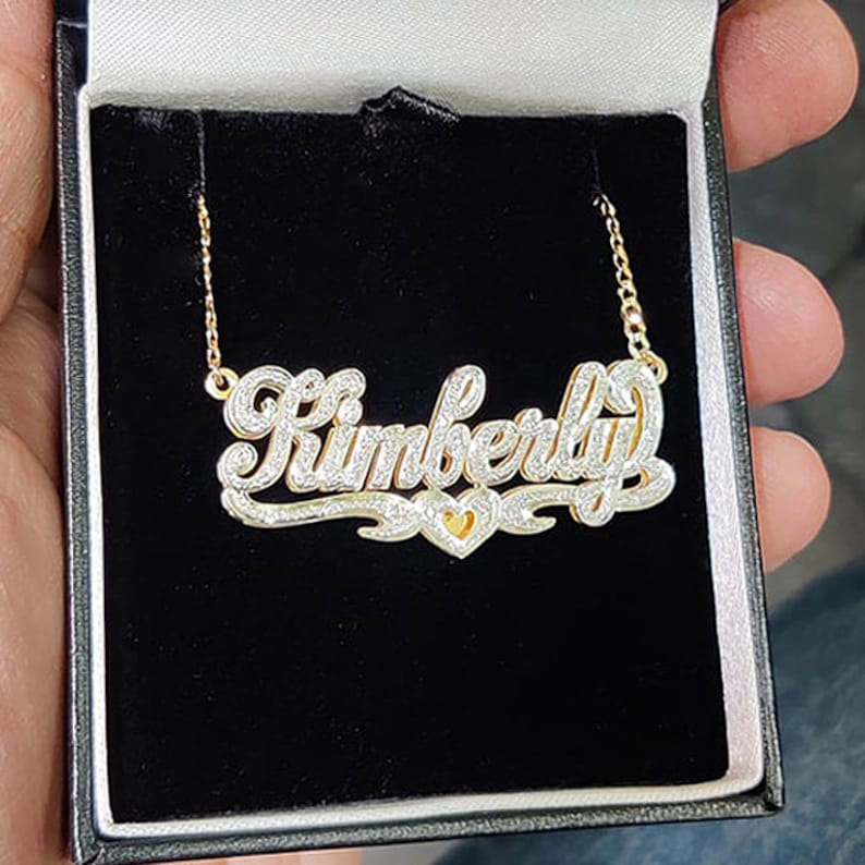 Diamond Name Necklace - Double Name Plate - Name Plate Necklace ...