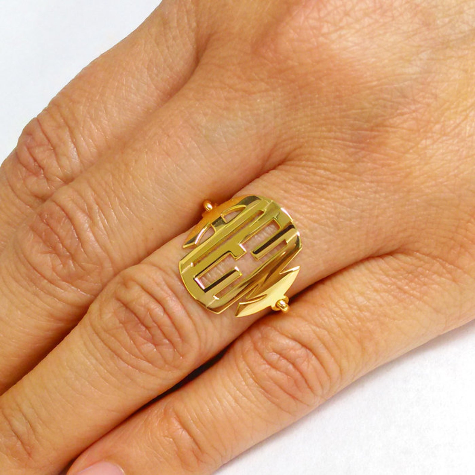 14k Gold Monogram Block Initial Wire Ring Monogram Ring - Etsy