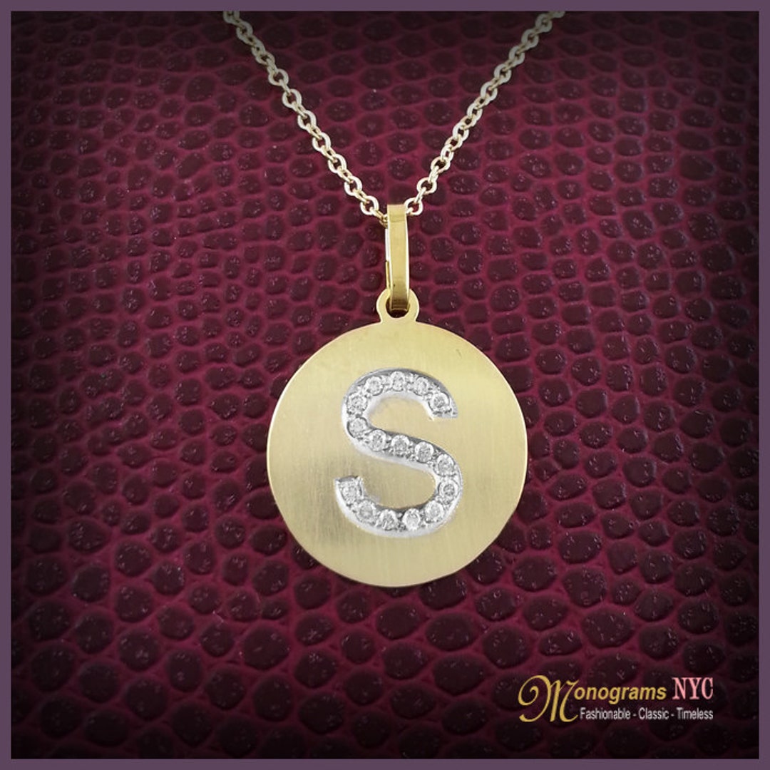 14kt Gold, Diamond Initial Disc,gold Initial Disk,diamond Initial ...