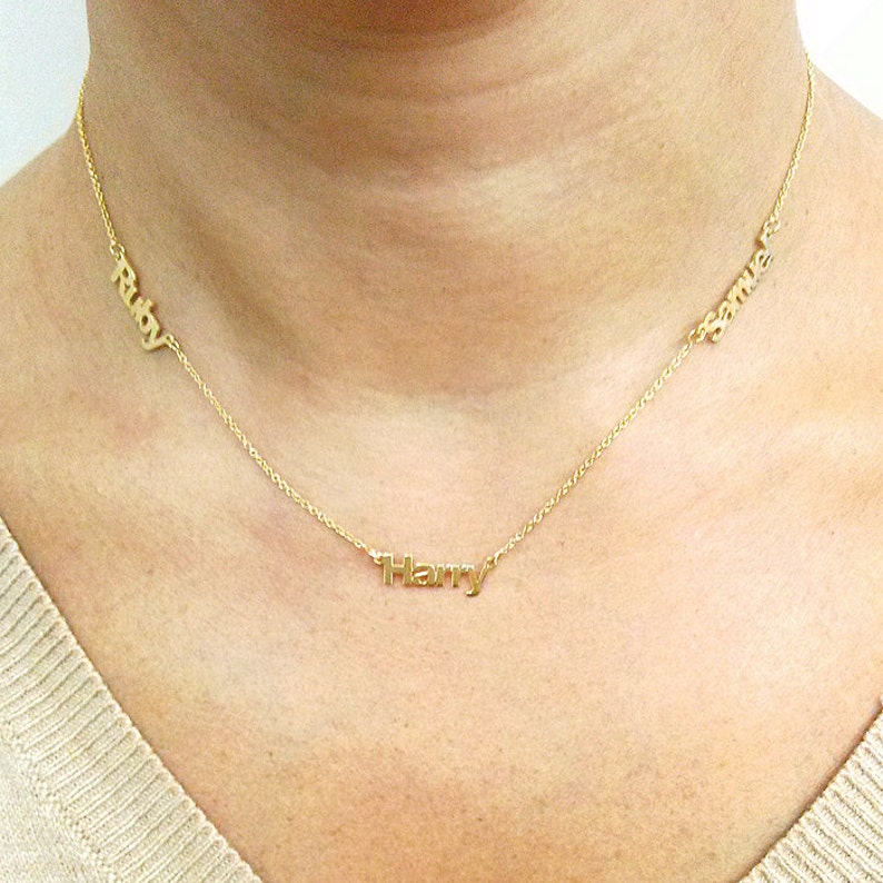 14k Gold Name Necklace 3 Name Necklace Multiple Name - Etsy