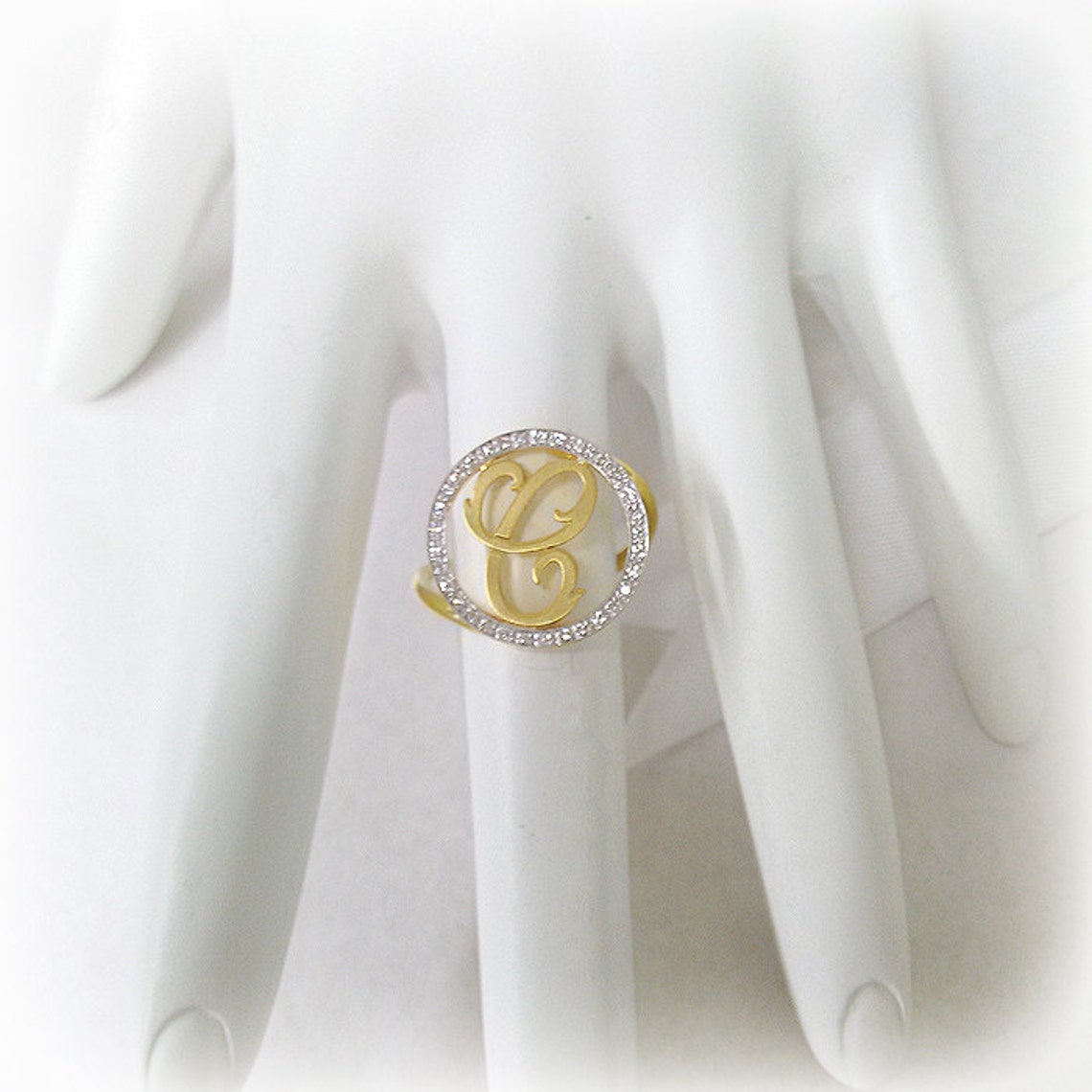 Personalized Initial Ring,custom Letter Ring, Diamond Outline Ring ...