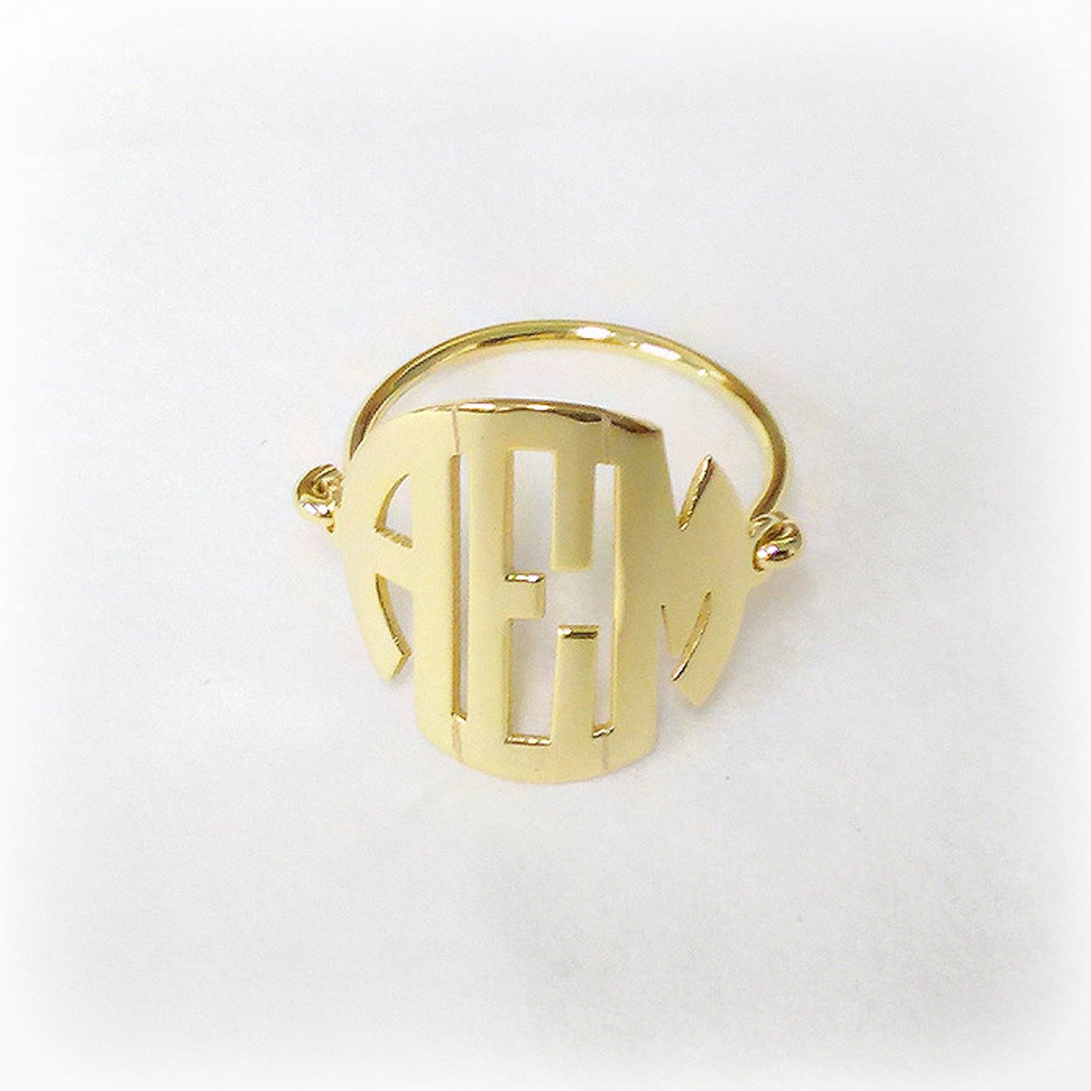 14k Gold Monogram Block Initial Wire Ring Monogram Ring - Etsy