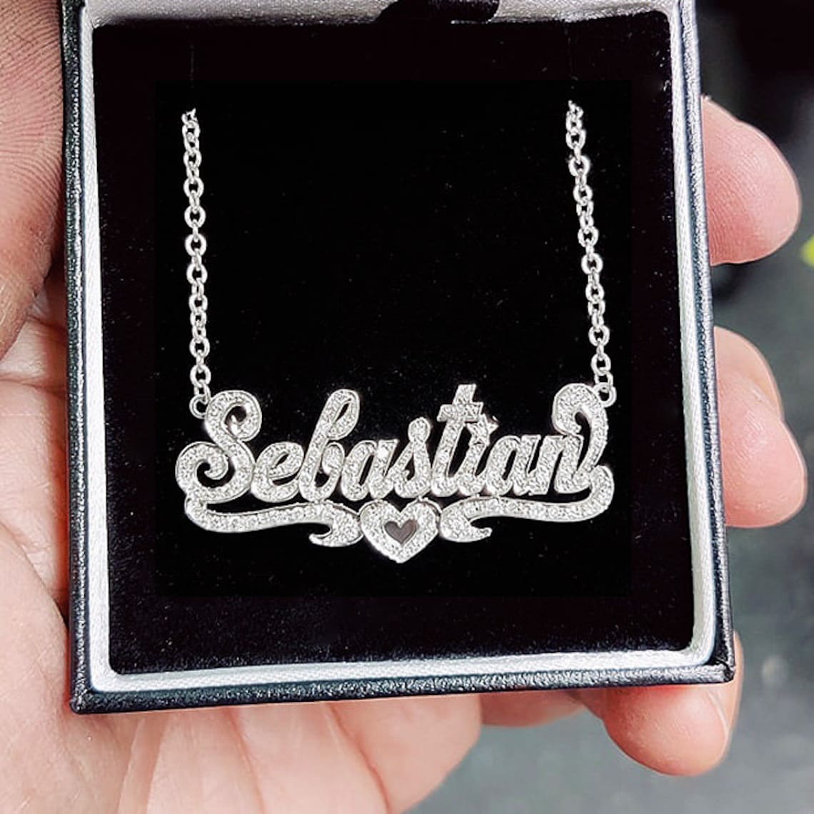 Diamond Name Necklace Double Name Plate Name Plate | Etsy