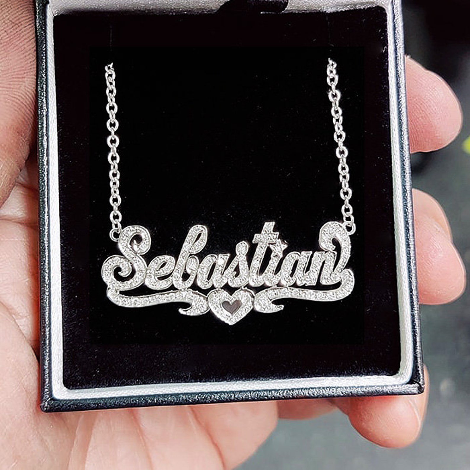 Diamond Name Necklace Double Name Plate Name Plate | Etsy