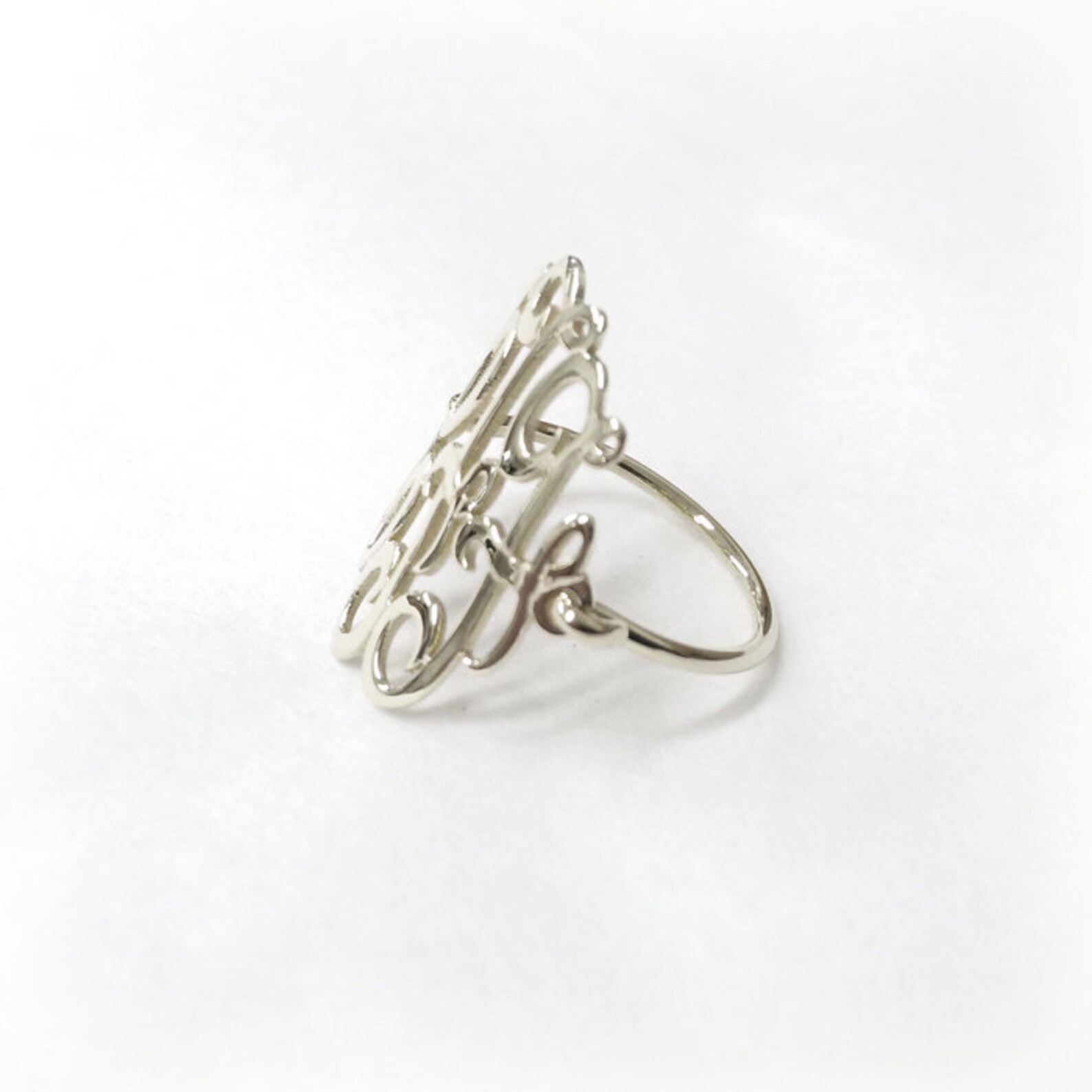 Monogram Ring Silver-ring With Initials-monogram Wire Ring-script Initial Ring-ring Monogram ...