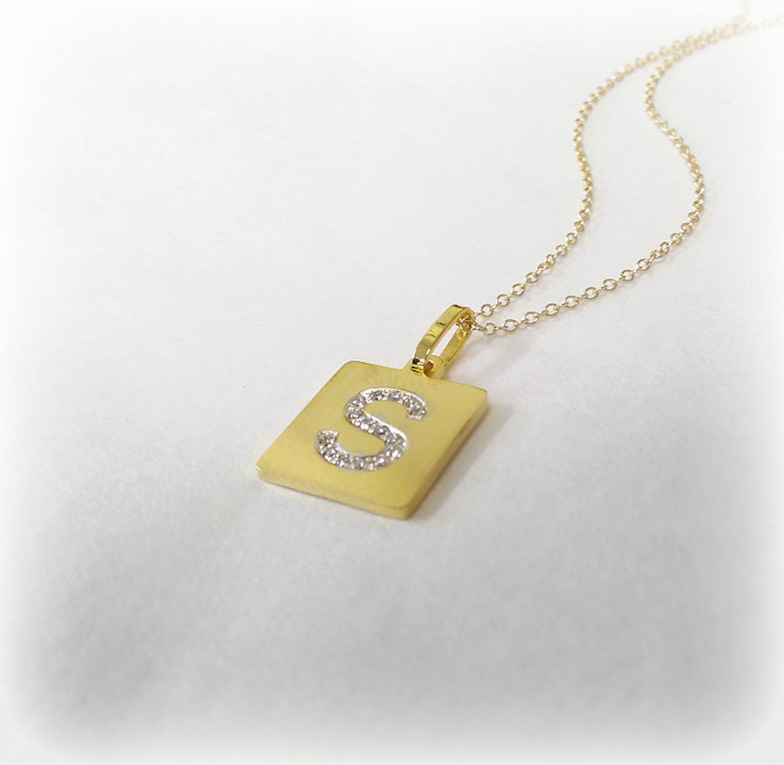 14kt Gold Diamond Initial Square Pendant Personalized Etsy