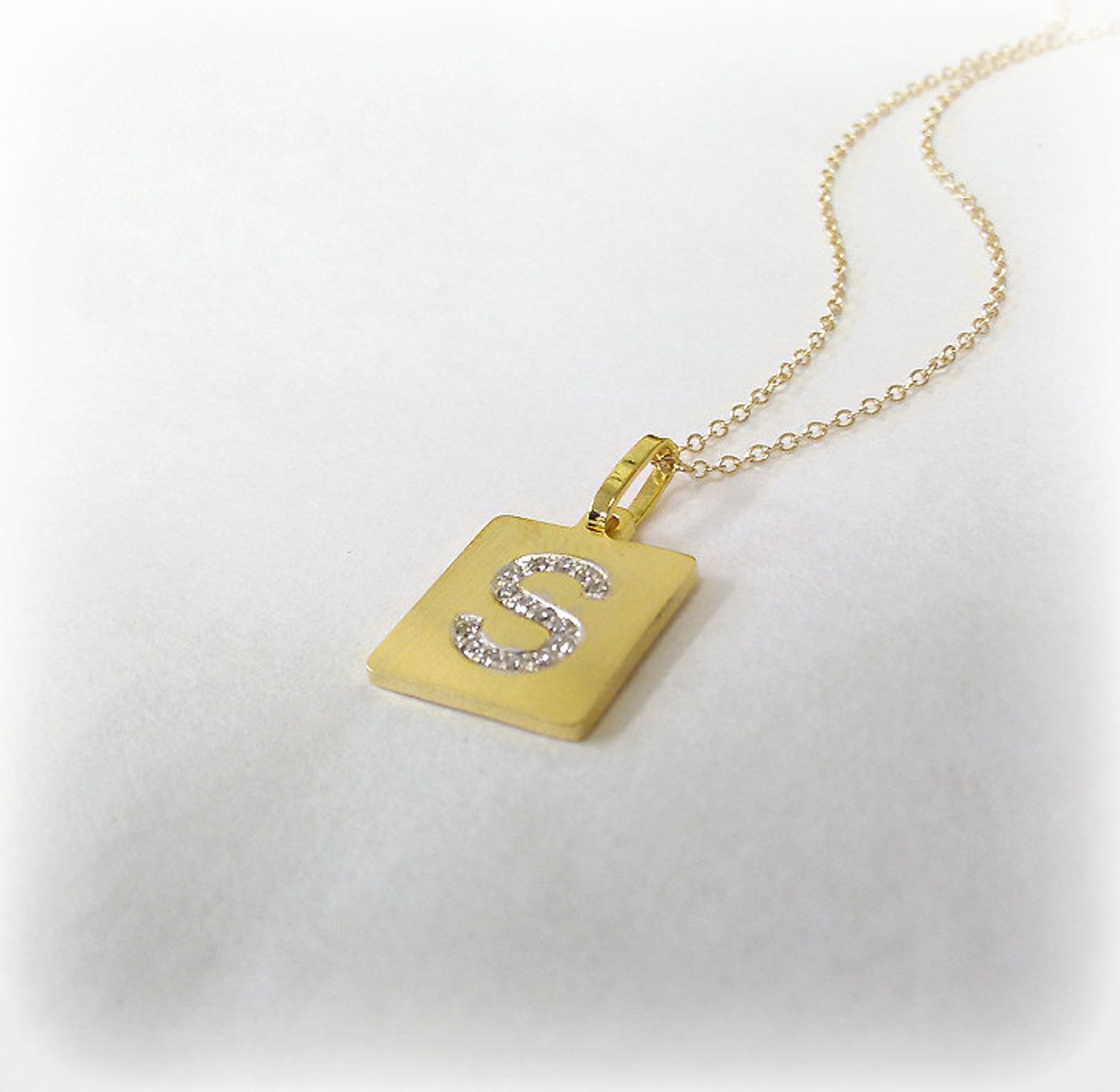 14kt. Gold Diamond Initial Square Pendant, Personalized Initial ...