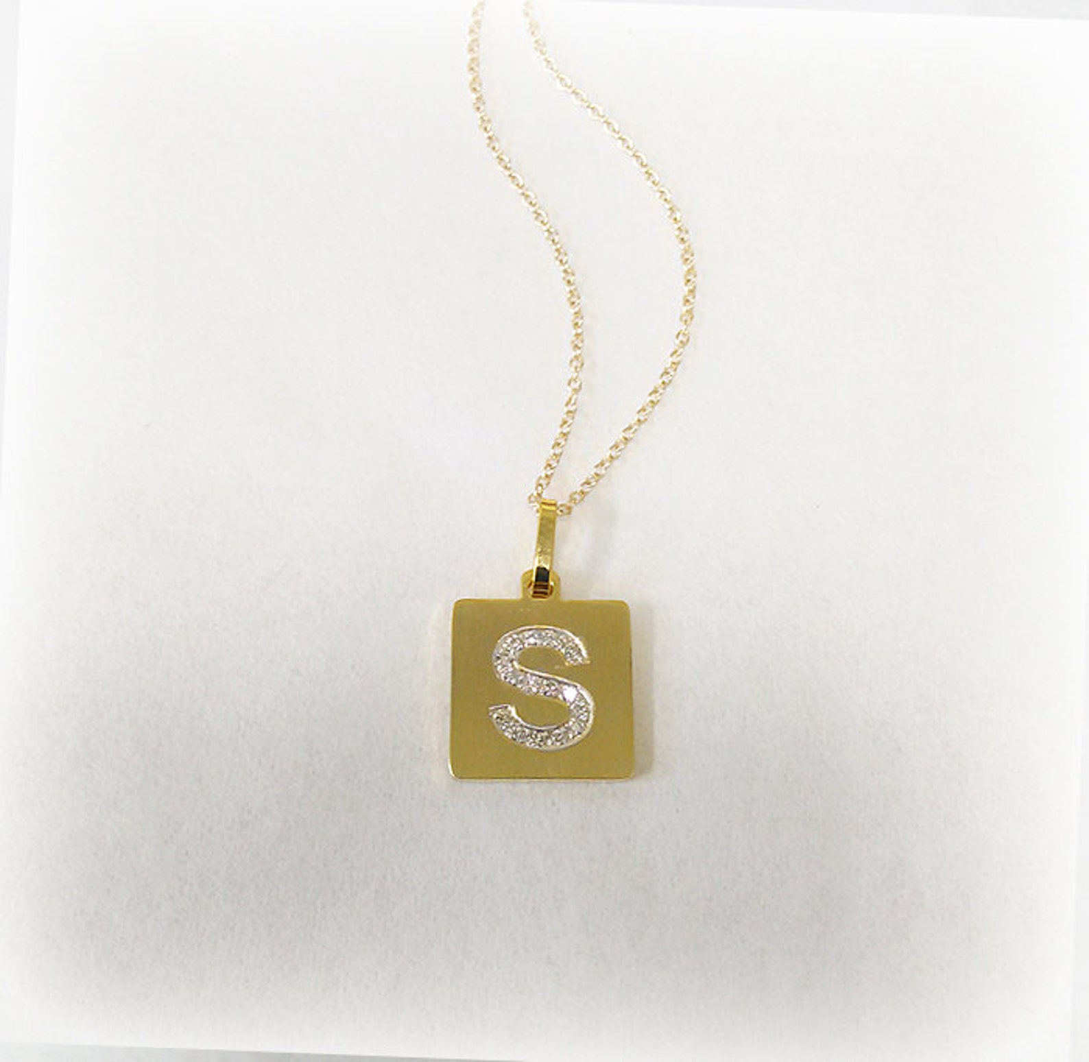 14kt. Gold Diamond Initial Square Pendant, Personalized Initial ...