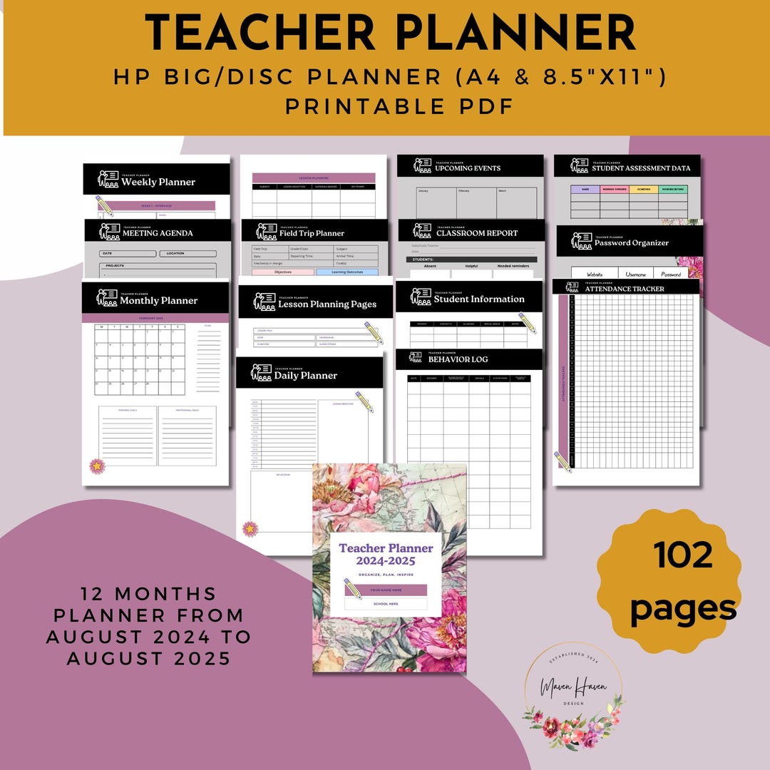 2024-2025 Teacher Planner |printable Planner | Editable Canva Template ...