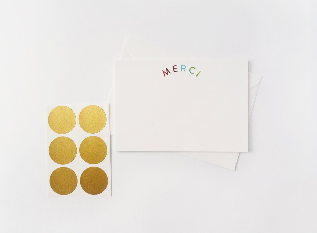 Set of 6 X MERCI Rainbow Foil Luxe Notecards + Envelopes + Metallic ...