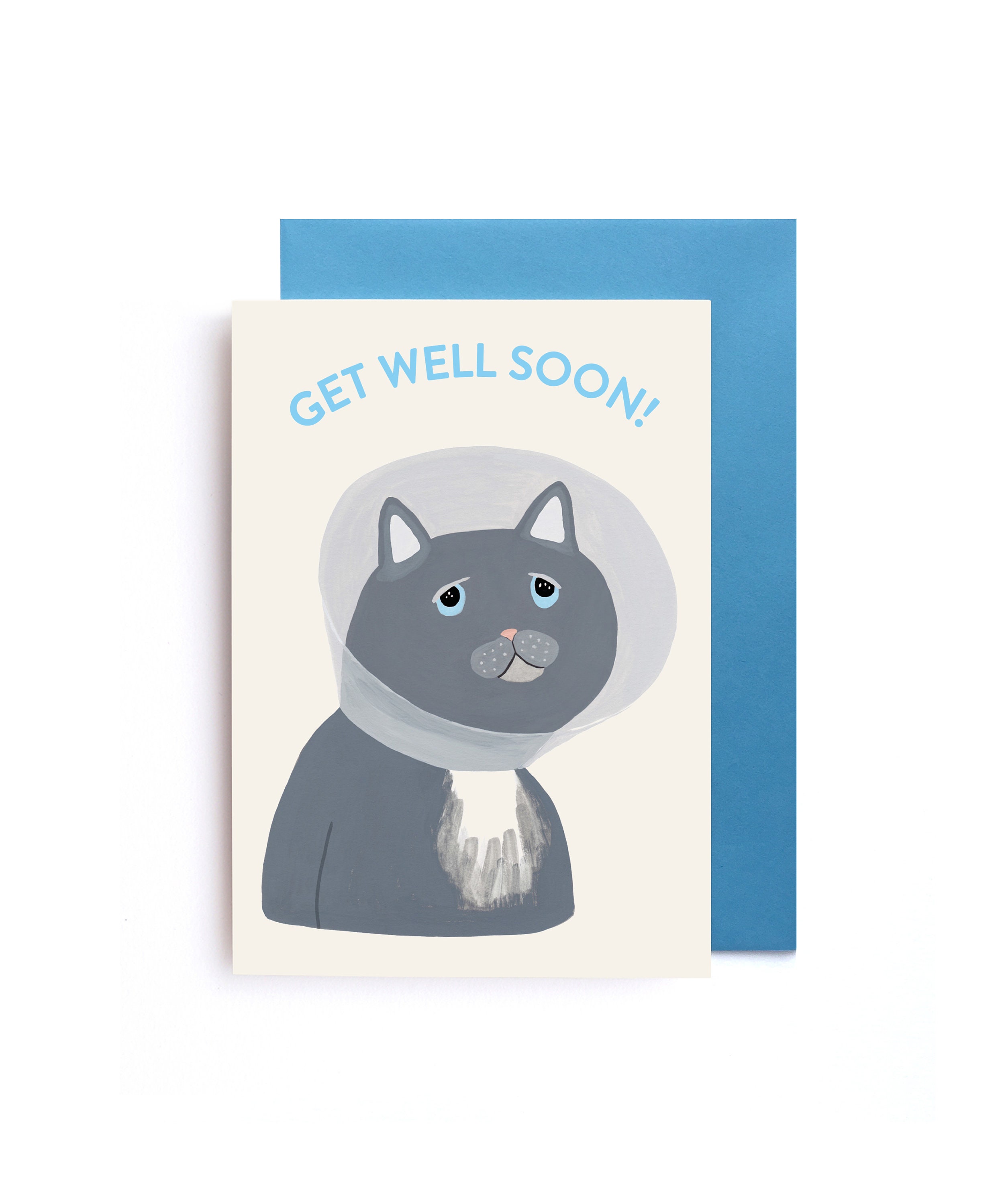 Get Well Soon Kitty Cat With Neck Cone Greeting Card - Etsy