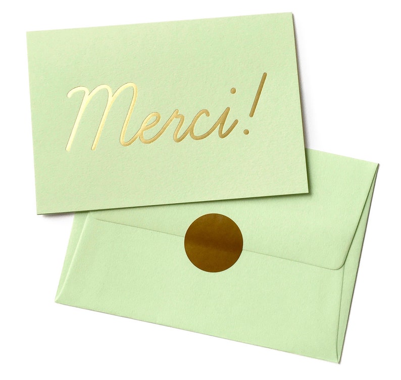 Merci! Pistachio + Gold Foiled Greeting Card With Matching Gold ...