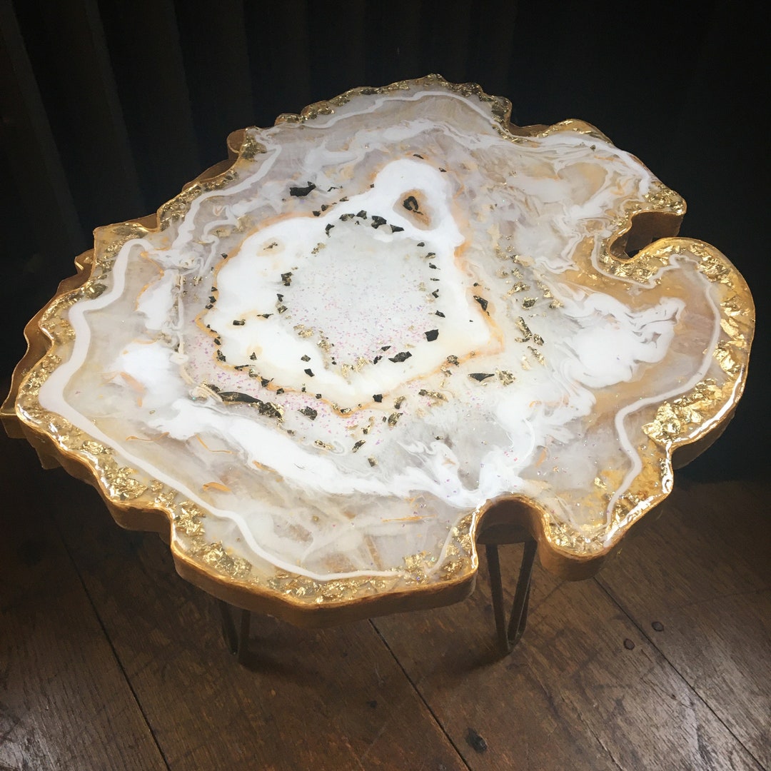 Feature Geode Side Table Mother of Pearl and Gold - Etsy